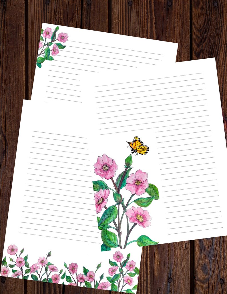 Letter Stationary Page Printable Roses - Etsy