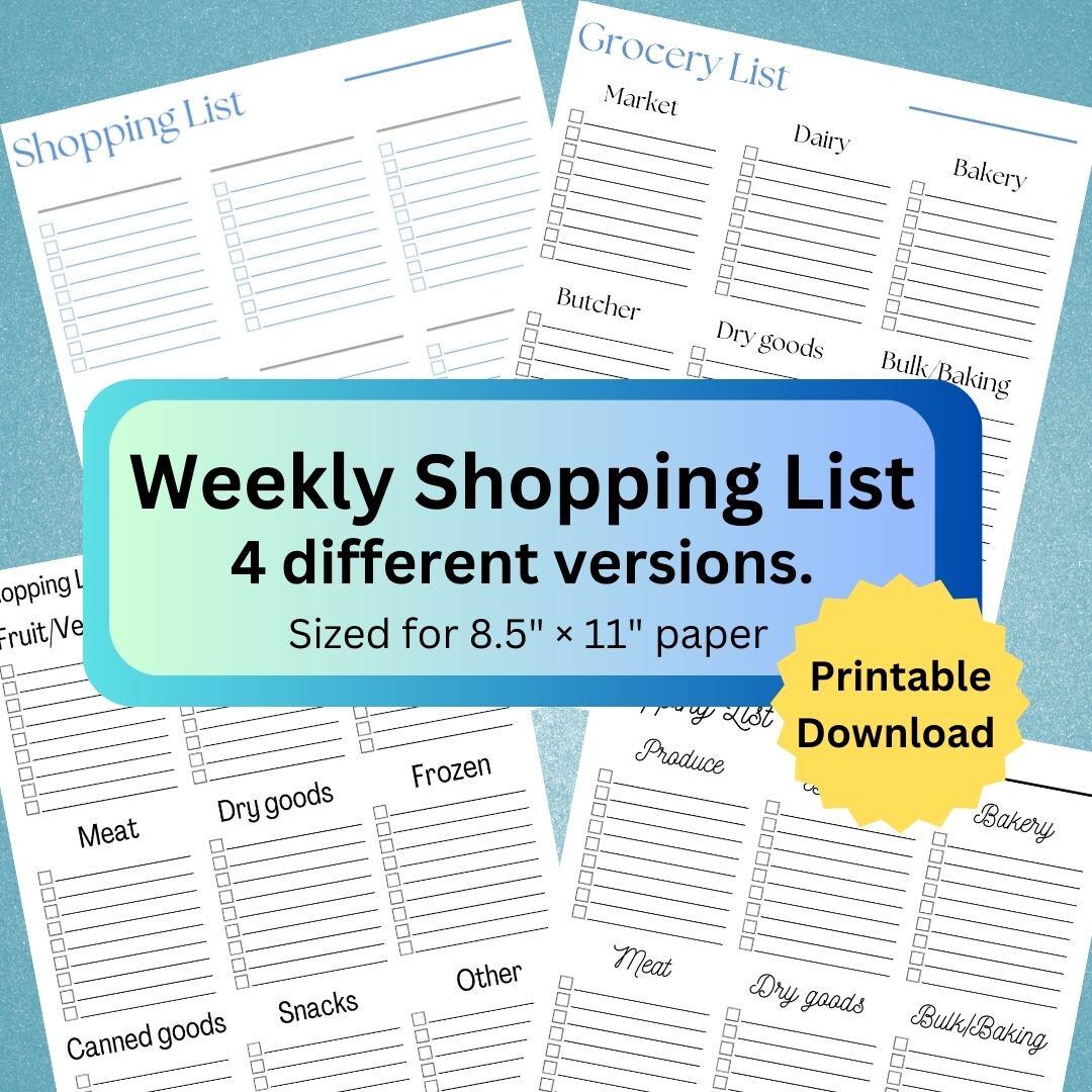 Grocery Shopping List Weekly Printable Blank Schedule - Etsy
