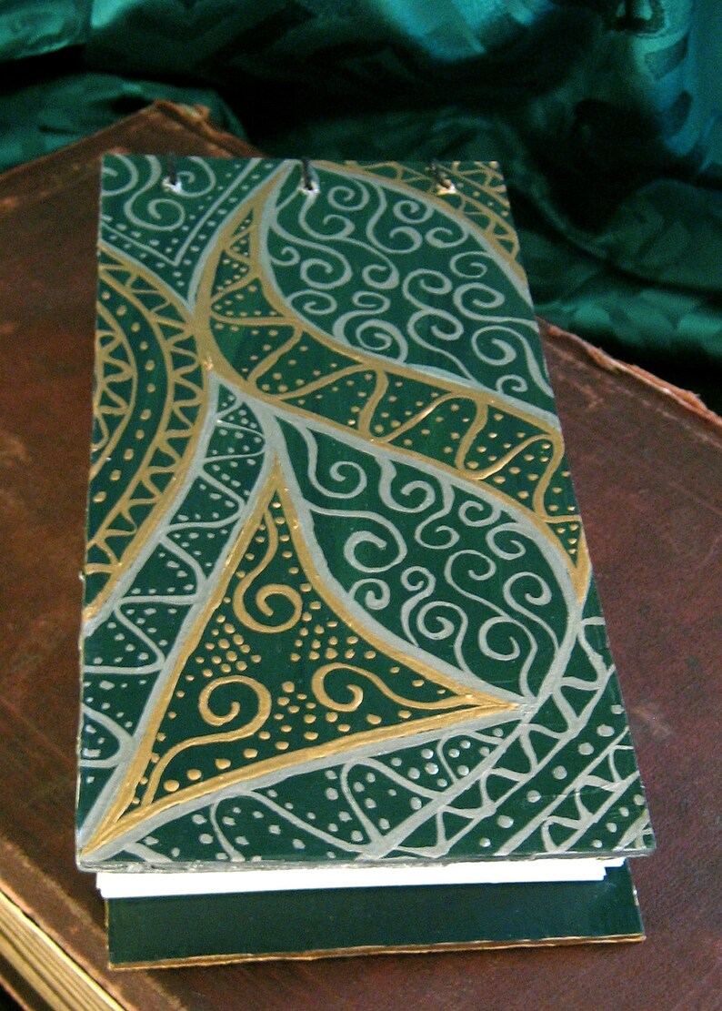 Hand Painted Notepad Green Gold and Silver - Etsy