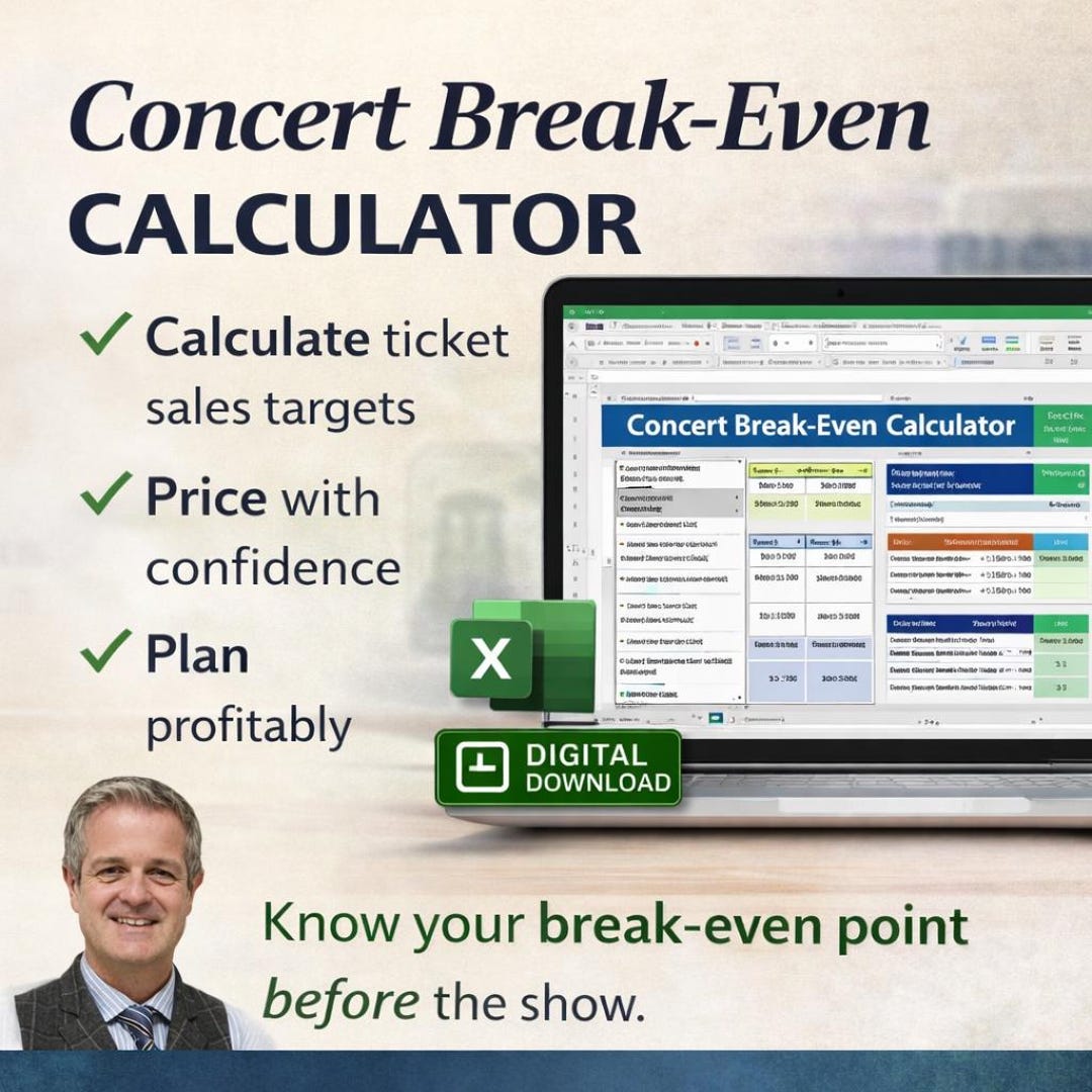 Concert Break-even Calculator Excel | Event Budget & Profit Planning ...
