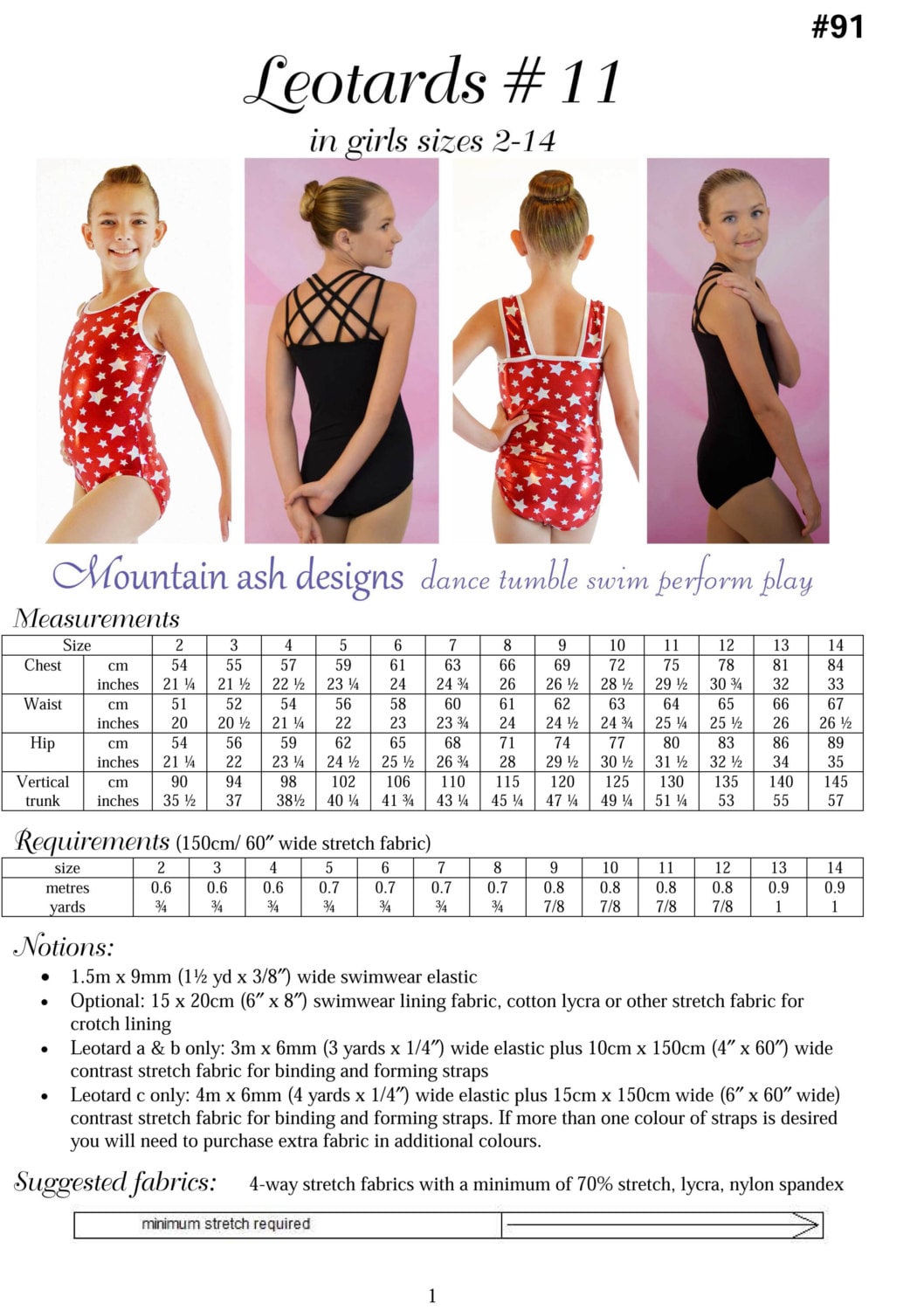 Leotards 11 Pdf Sewing Pattern Gymnastics Gym Ballet Dance Etsy