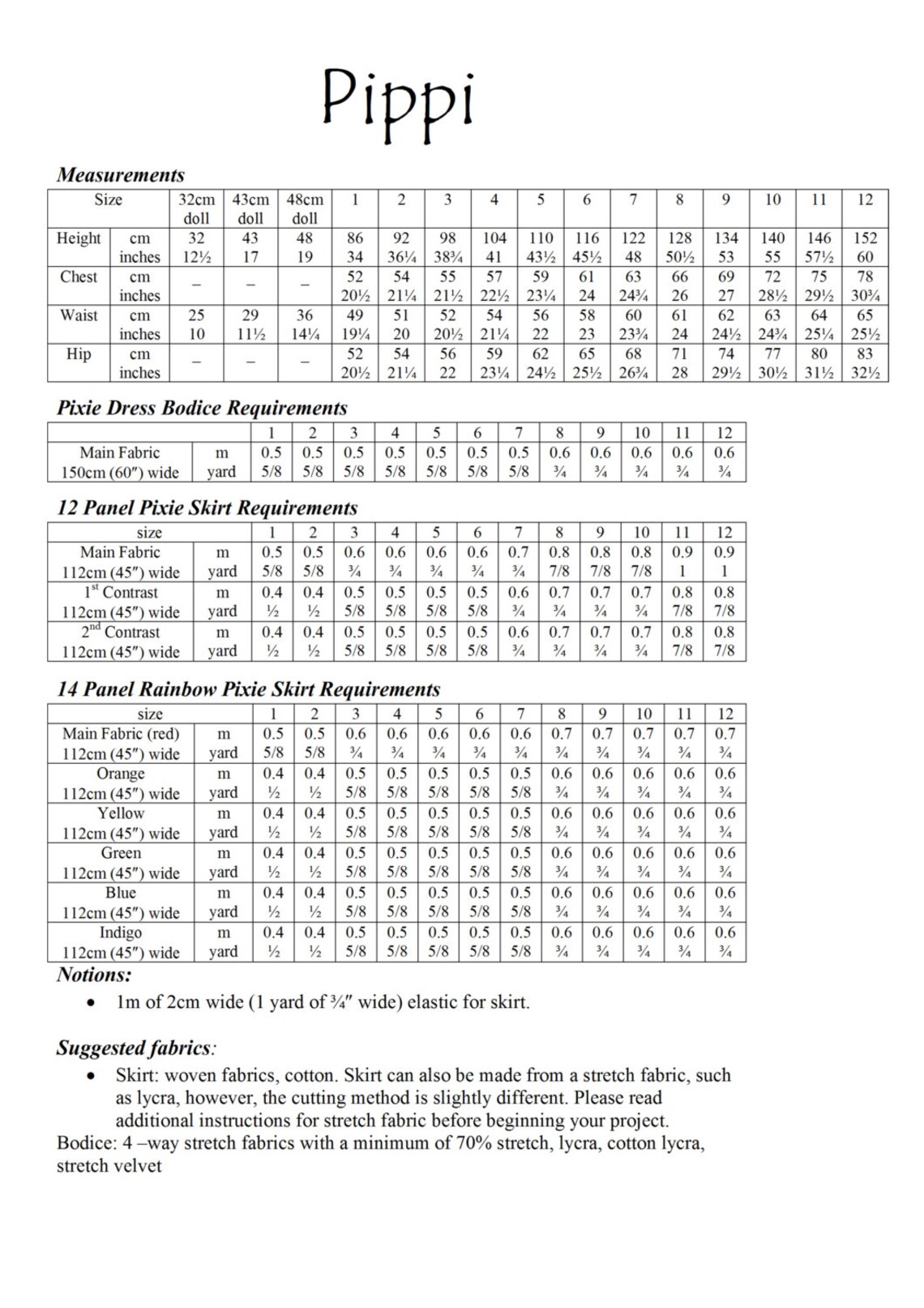 Pippi Rainbow Dress Pdf Sewing Pattern Fairy Dress Pixie Skirt | Etsy ...