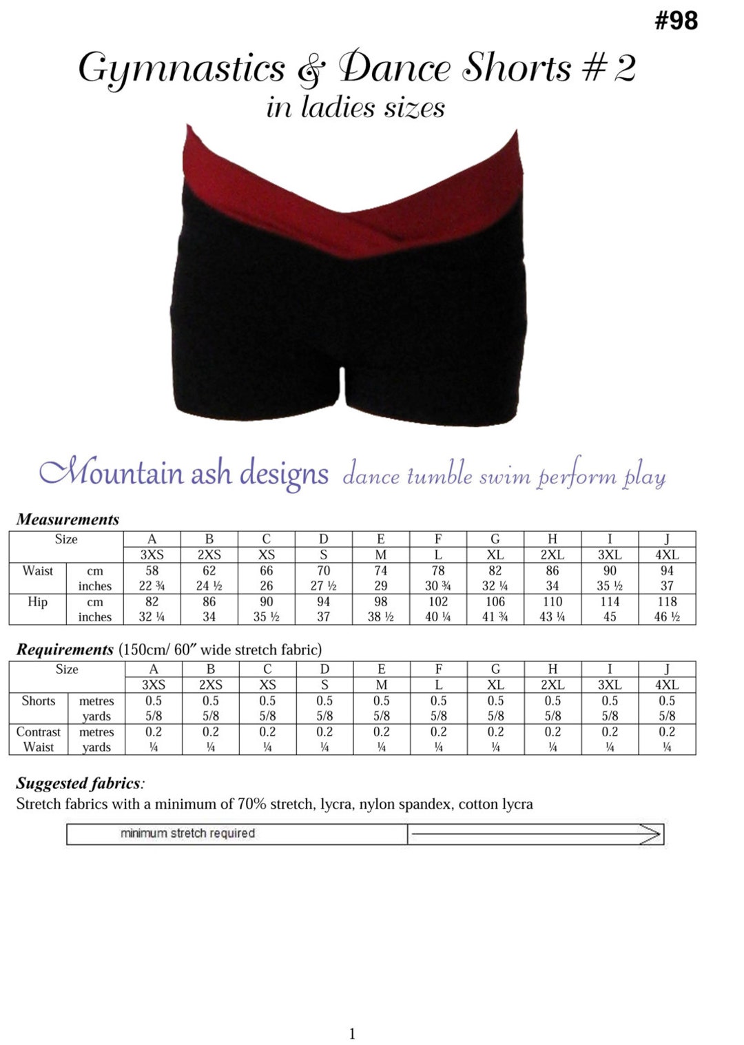 Womens Dance Shorts Sewing Pattern Gymnastics Dance Shorts 2 Pdf Sewing ...