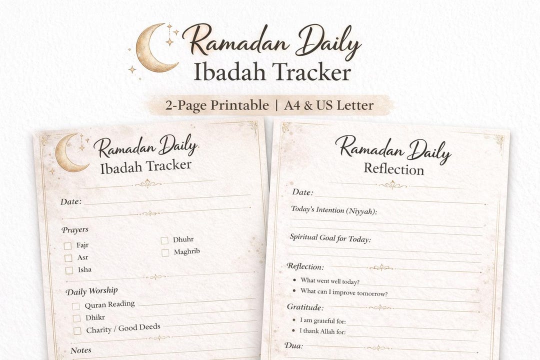 Ramadan Daily Ibadah Tracker Printable, Islamic Prayer and Reflection ...
