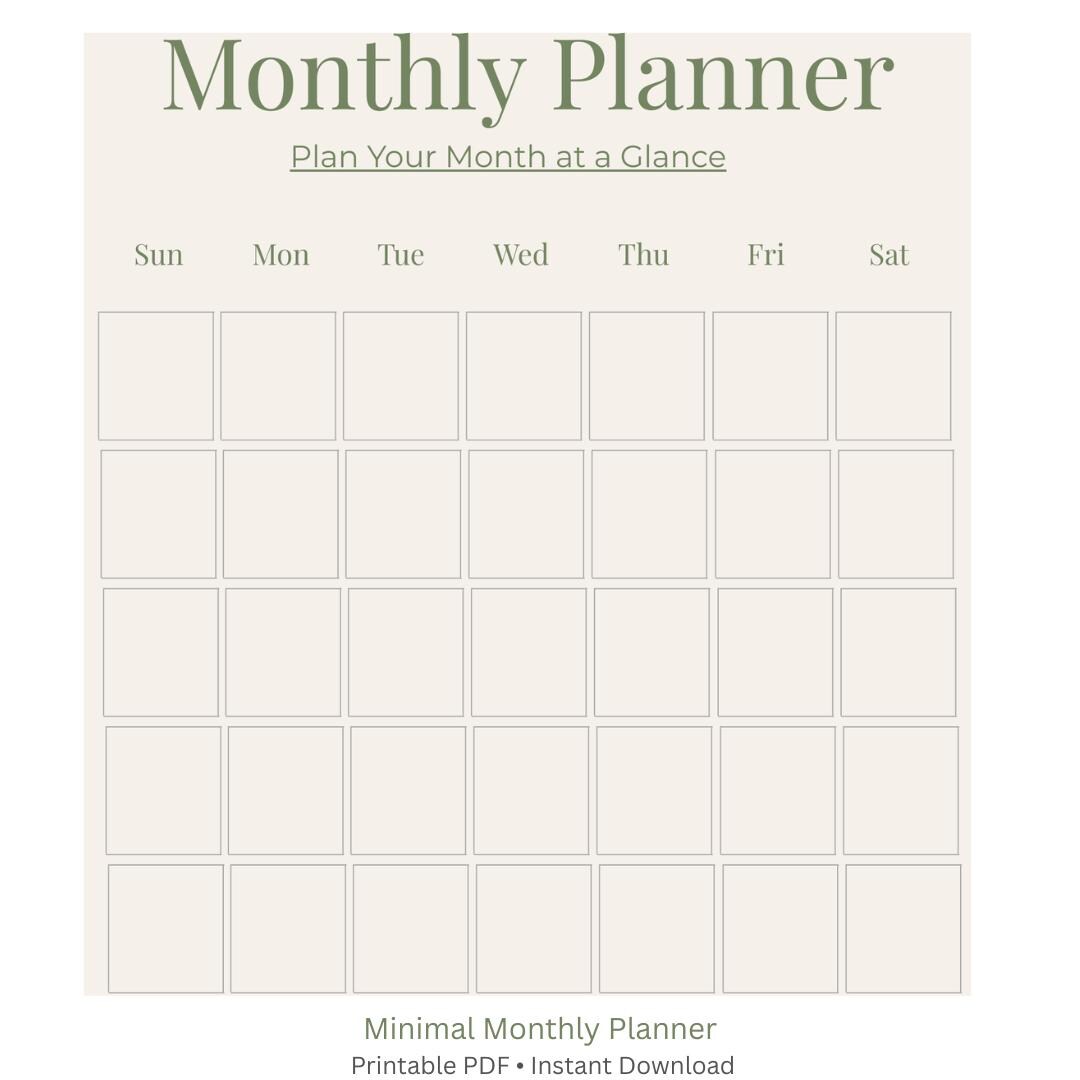 Monthly Planner Printable PDF | Undated Monthly Calendar | Minimal ...