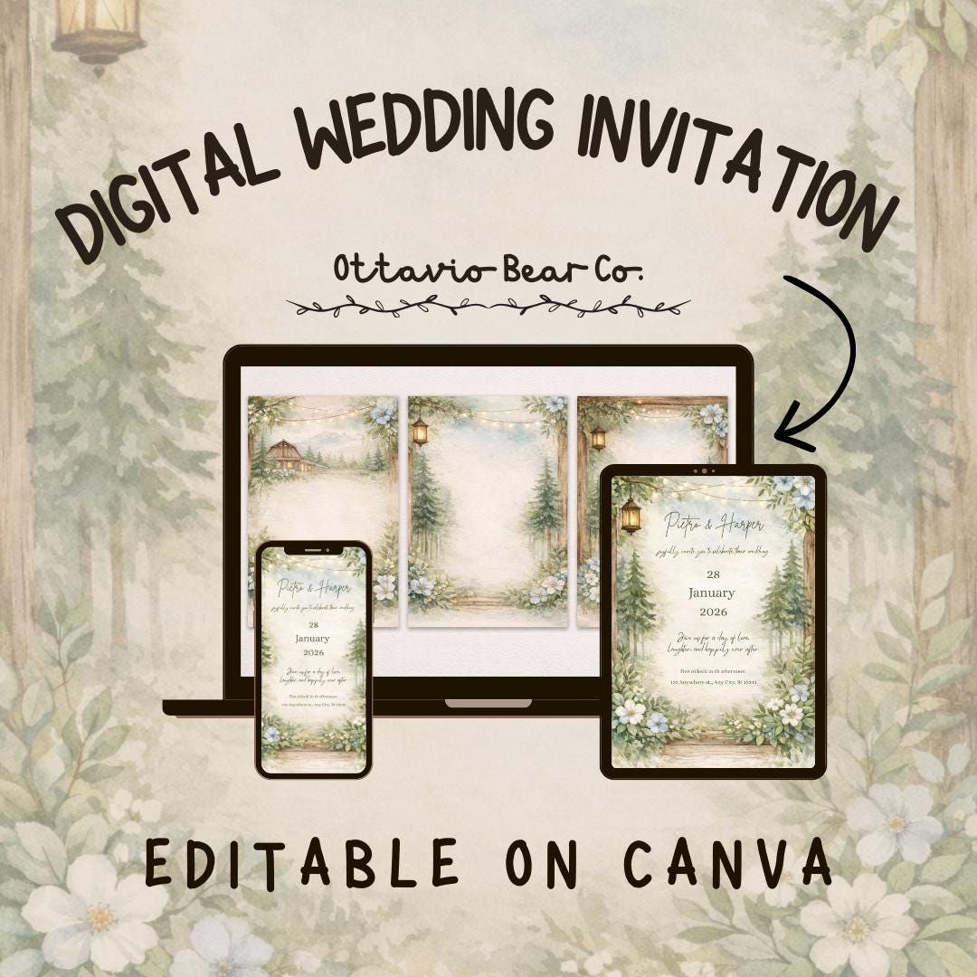 Editable Digital Wedding Invitation Template | Forest Wedding ...