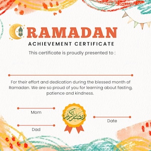Ramadan Printable Certificate for Kids, Islamic Achievement Award ...