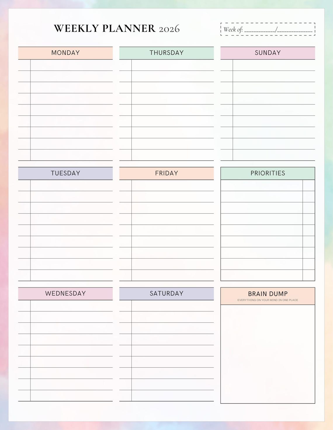 Weekly Planner Printable | A4 PDF Download | Undated Weekly Schedule ...