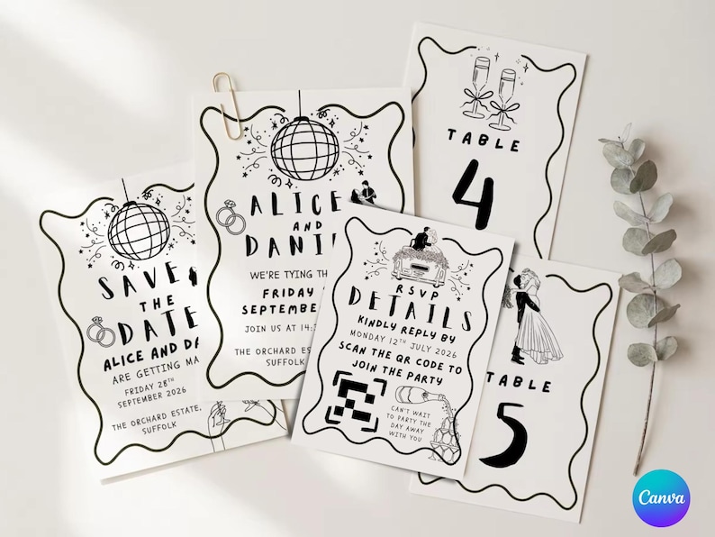 Editable Wedding Invitation Bundle, Canva Template, Modern Minimalist ...