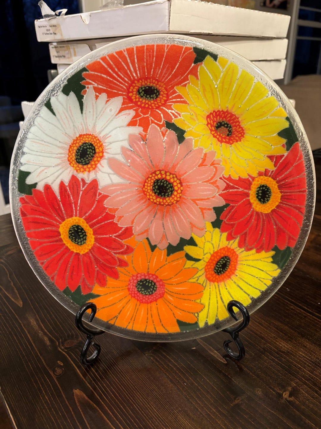 Peggy Karr 11" Fused Glass Gerbera Daisy Plate Signed – Excellent ...