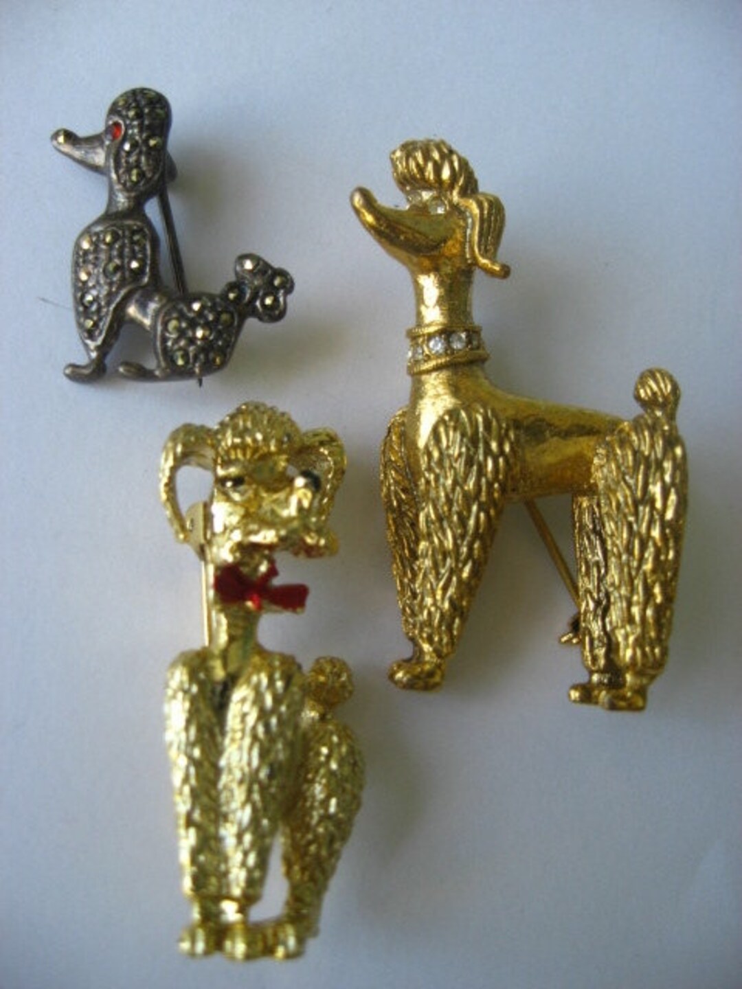 Poodle 3 Pack Sterling Base Metal Goldtone Marcasite Rhinestone - Etsy