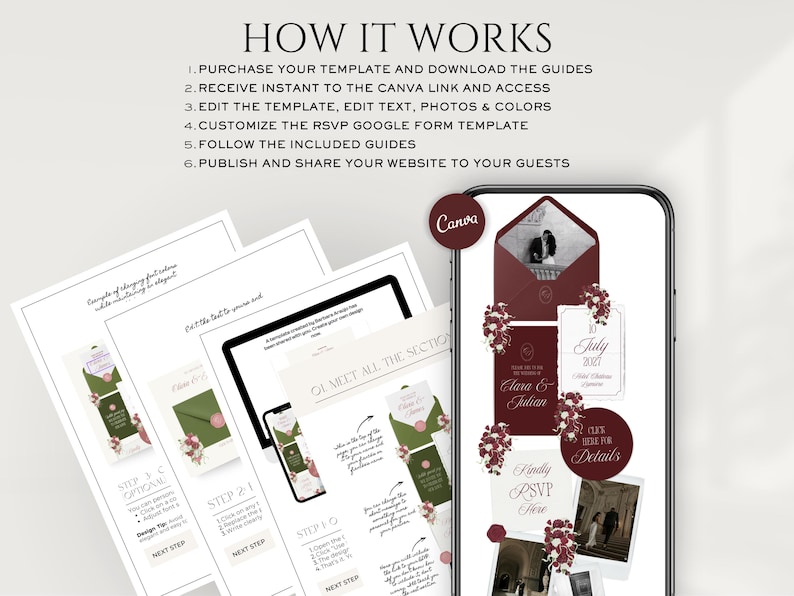 Burgundy Floral Old Money Wedding Website Template With RSVP | Editable ...