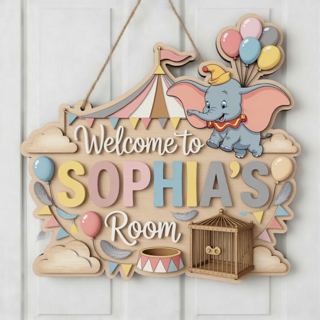 Dumbo Wooden Door Sign Personalized Name Room Decor, Elephant Nursery ...