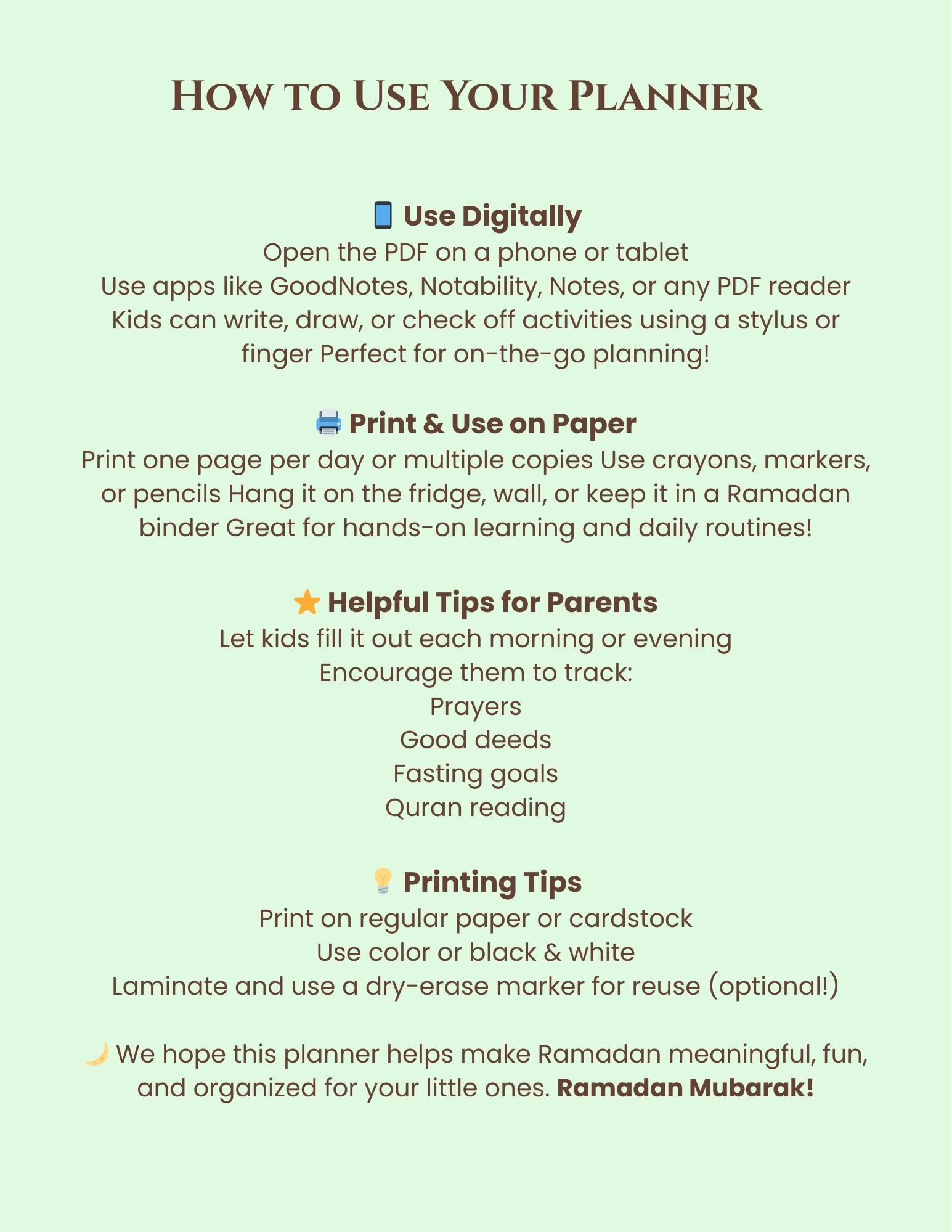 Kids Ramadan Digital Planner | Islamic Activity Planner for Children ...