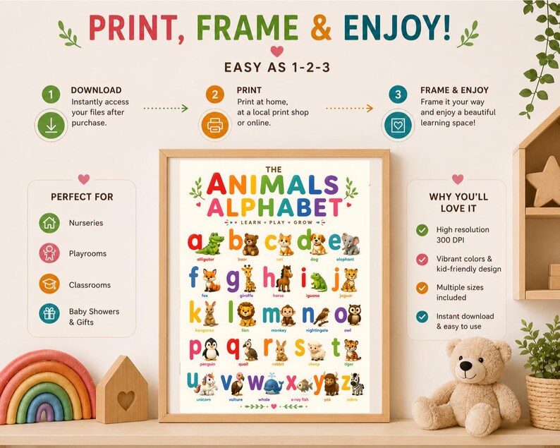 Animals Alphabet Poster | ABC Learning Wall Art (digital Download) - Etsy