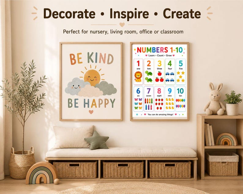 Numbers 1-10 Poster | Kids Counting Wall Art, Preschool Learning Chart ...