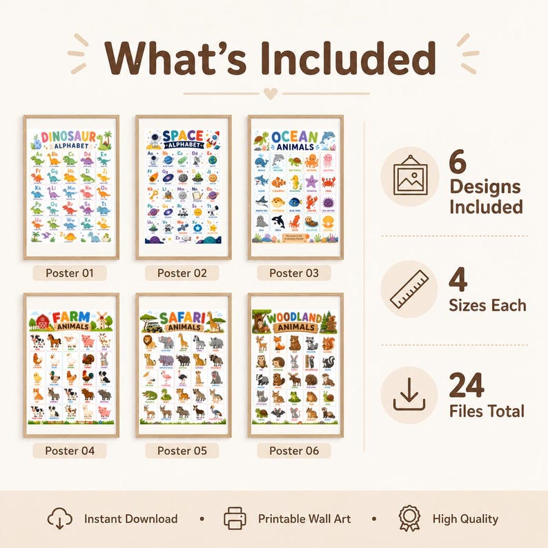 Dinosaur, Space, Animal Alphabet Posters | 6 Printable Learning Bundle ...