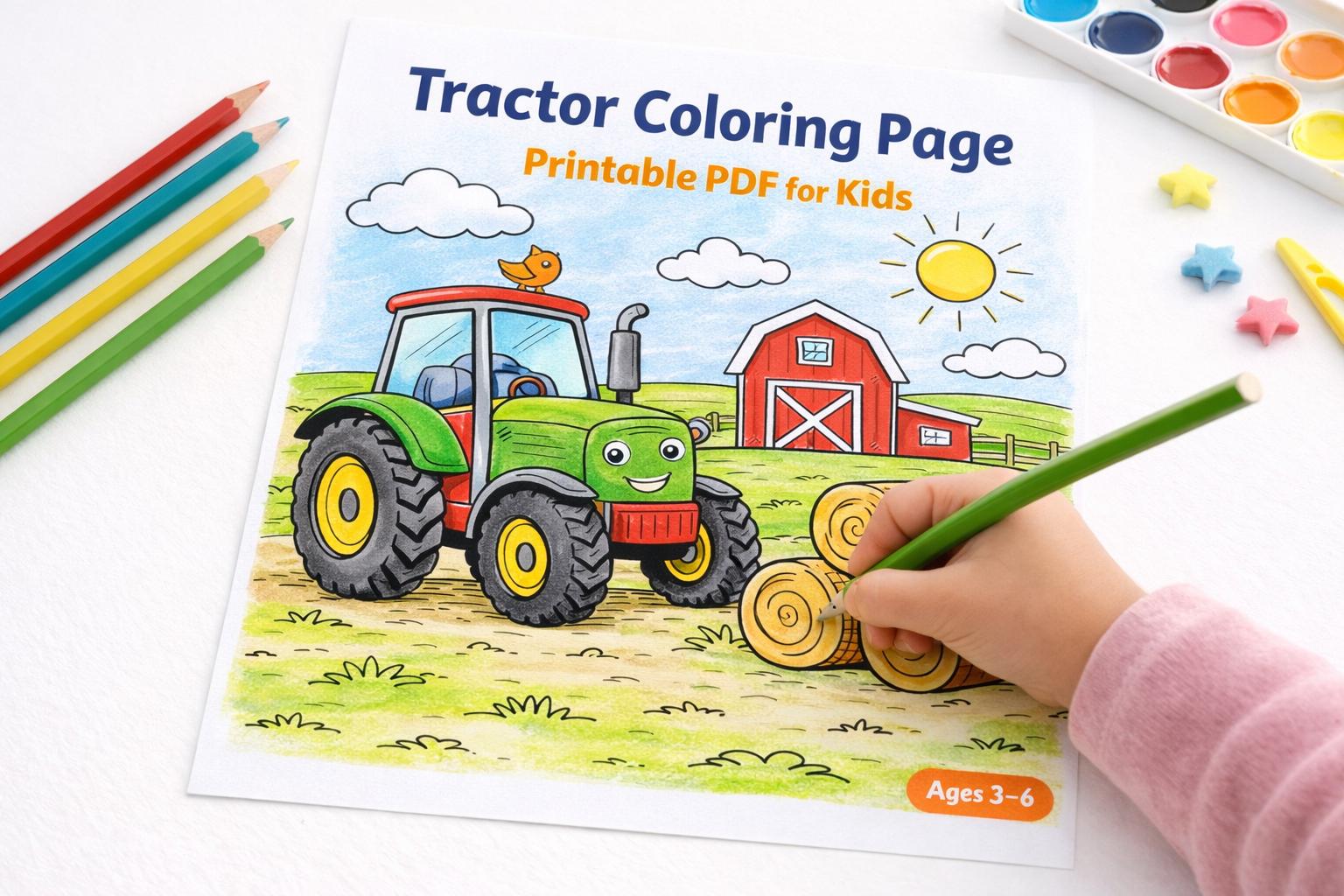 Tractor Coloring Page for Kids, Farm Vehicle Coloring Page, Cute ...