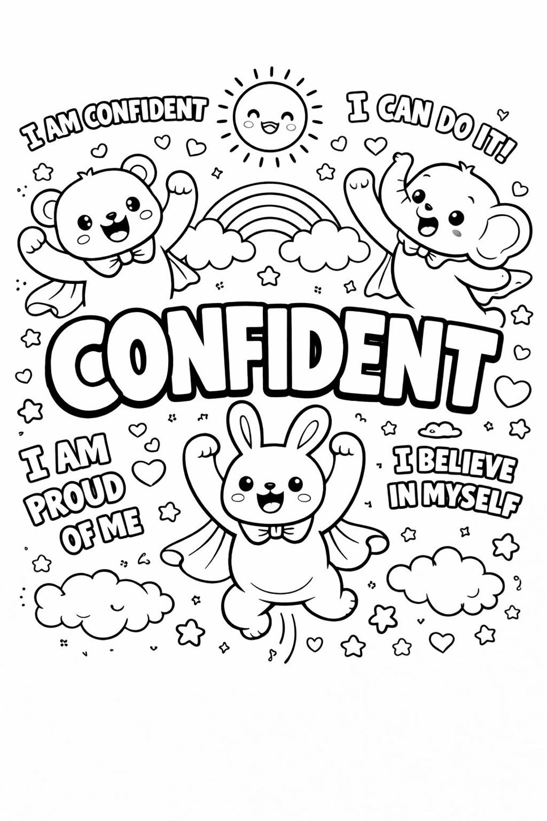 Kids Affirmation Coloring Page CONFIDENT, Printable Coloring Page for ...