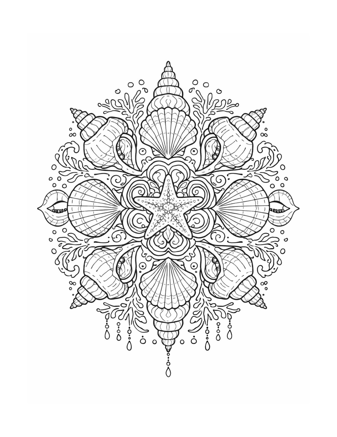 Ocean Mandala Coloring Page | Beach Coloring Page for Adults | Seashell ...