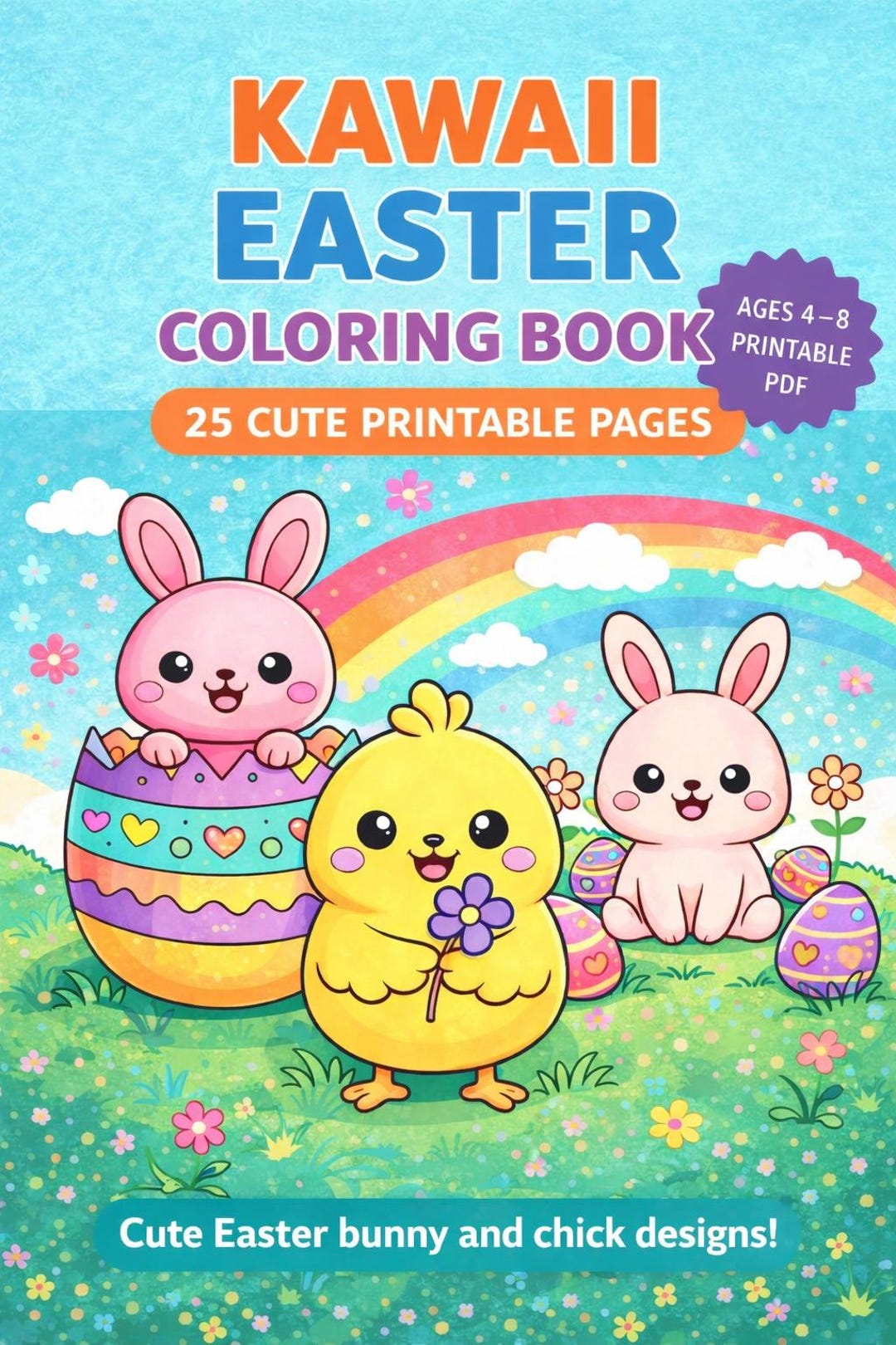 Kawaii Easter Coloring Pages for Kids, 25 Cute Printable PDF, Bunny ...