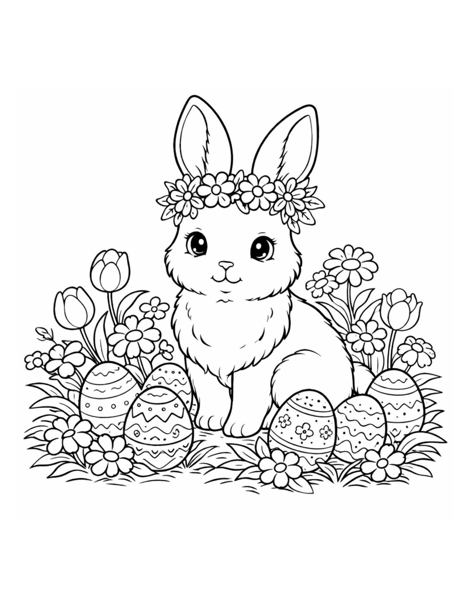 Cute Easter Bunny Coloring Page, Rabbit Coloring Sheet for Kids ...