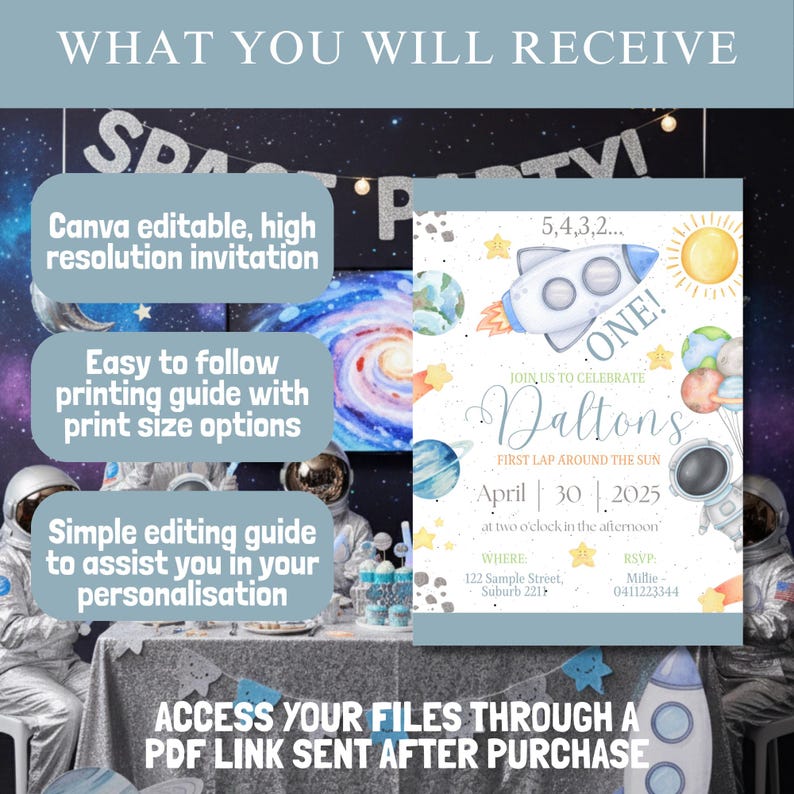 First Lap Around the Sun Invitation | Space Galaxy Birthday (digital ...