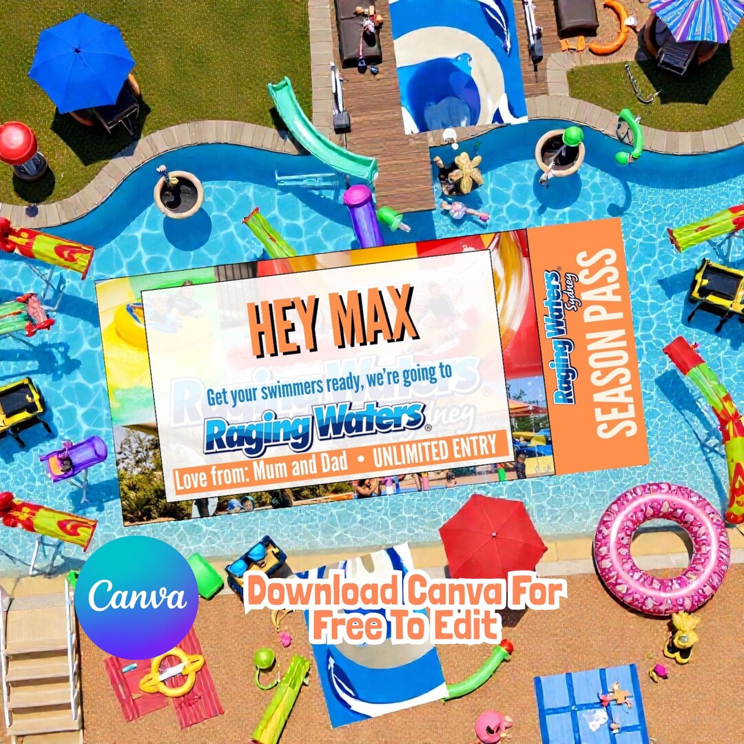 Raging Waters Pass Template | Editable Water Park Ticket (digital ...