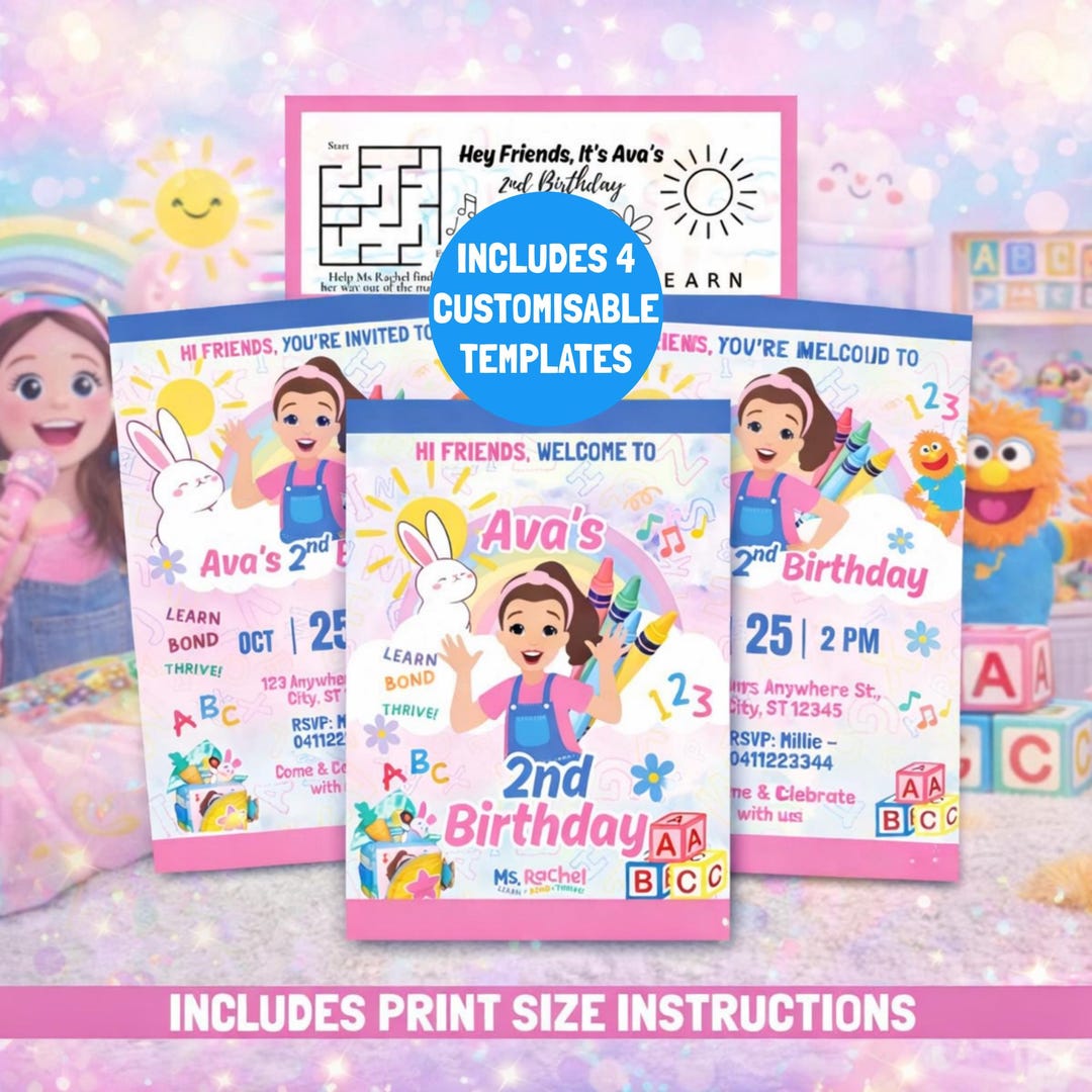 Ms. Rachel Birthday Party Bundle | Digital Invitation Templates - Etsy