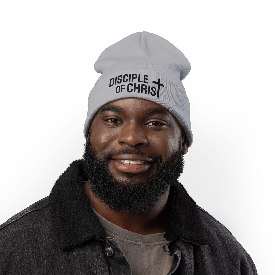 Embroidered Christian Knit Beanie | Disciple of Christ Cotton Blend Hat ...