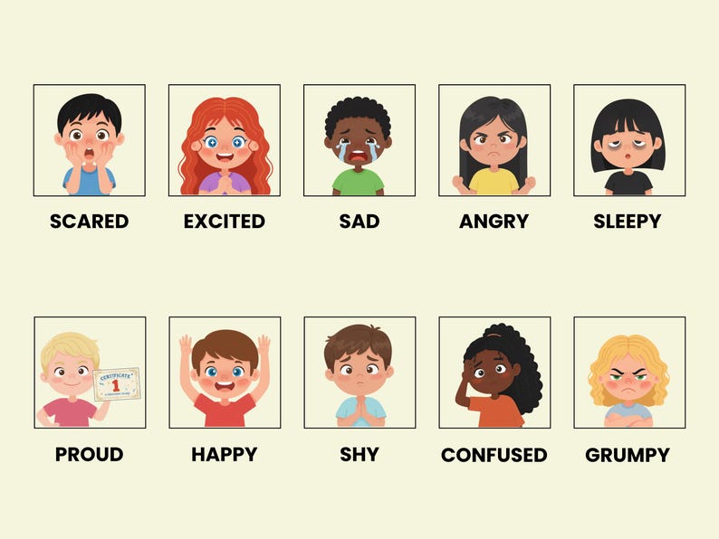 Kids Emotions Clipart, 10 Feelings PNG Bundle, Social Emotional ...