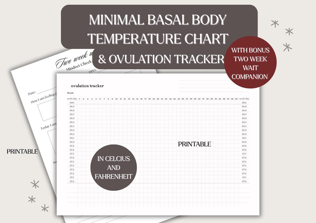 Minimal Basal Body Temperature Chart Bundle | BBT Ovulation & Two Week ...