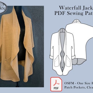 Waterfall Jacket PDF Sewing Pattern - Loose Fitting Jacket Draped Front ...