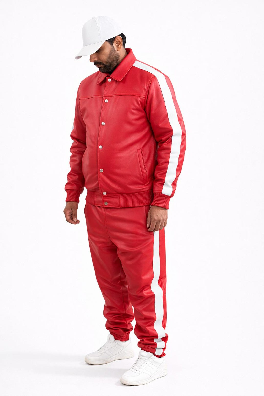 Men's Red Leather Tracksuit | Handmade Two Piece Streetwear Set - Etsy