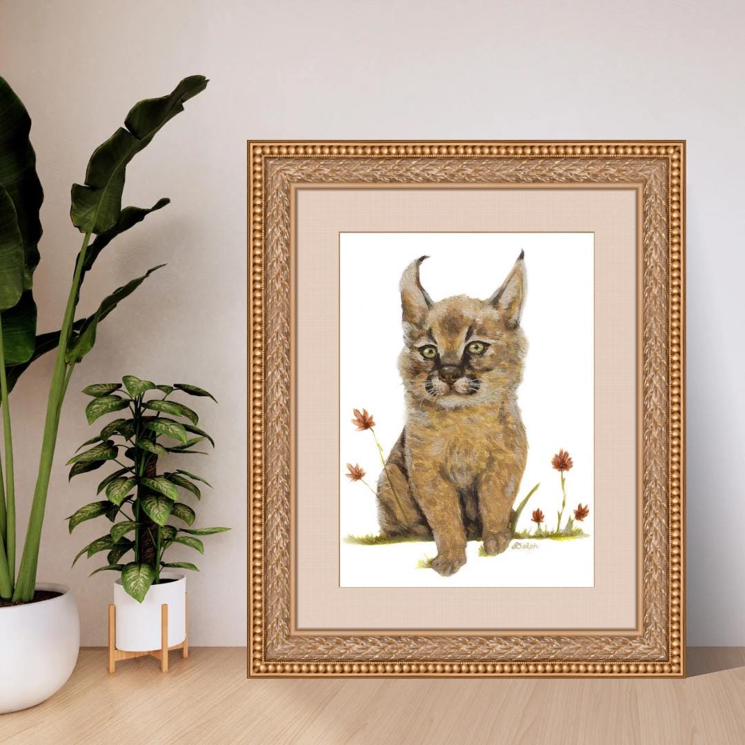 Caracal | Linen Print of Original Painting - Cat Lovers - Etsy