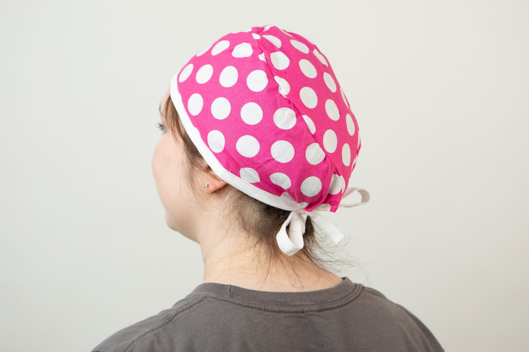 Hot Pink Polka Dots Scrub Cap, Pixie Hair Scrub Hat for Nurses and ...