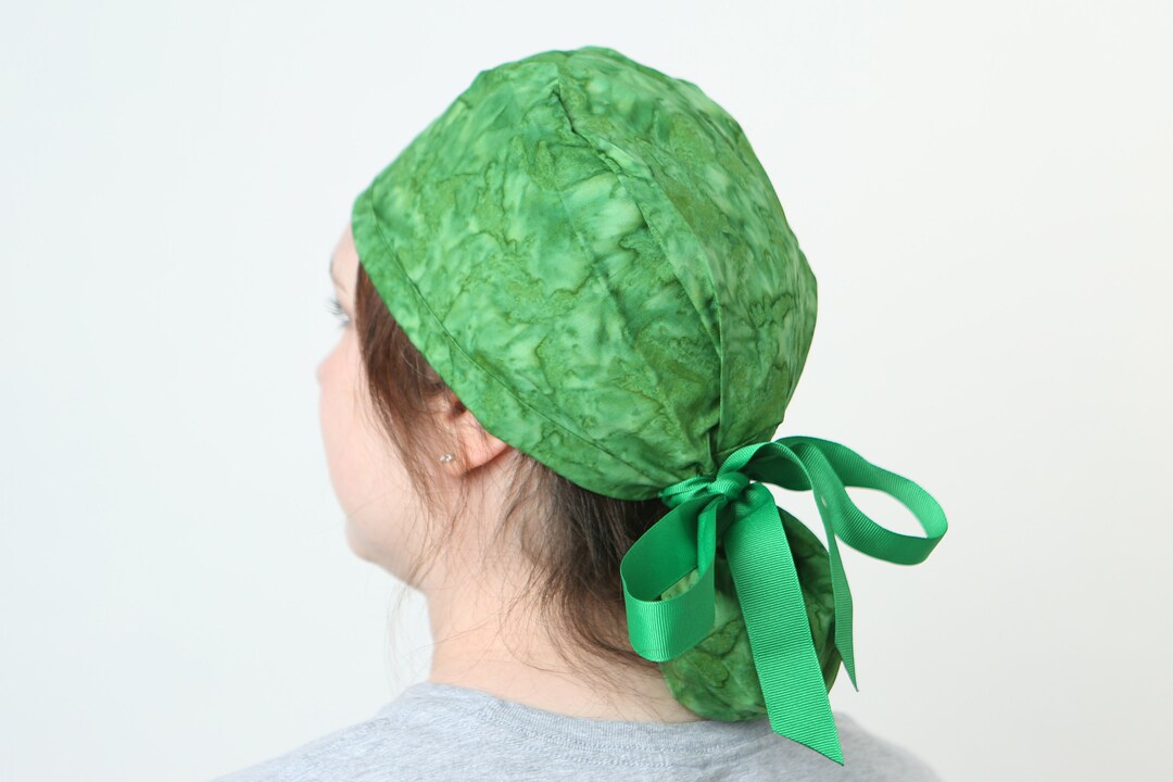 Leafy Green Scrub Cap, Ponytailed Scrub Hat With Pouch, Ponytailed ...
