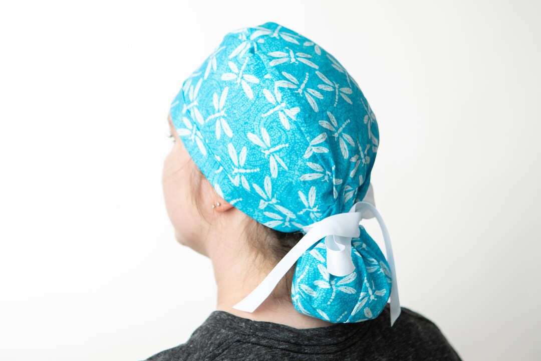 Dragonfly Scrub Cap, Ponytailed Surgical Cap, Long Hair Covering Scrub ...
