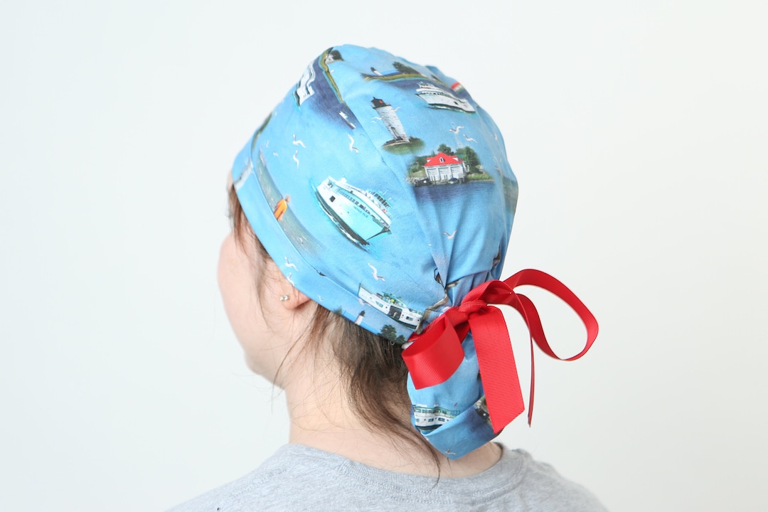 Ferry Boat Scrub Caps, Ferryboat Surgical Cap, Ponytailed Scrub Hat for ...
