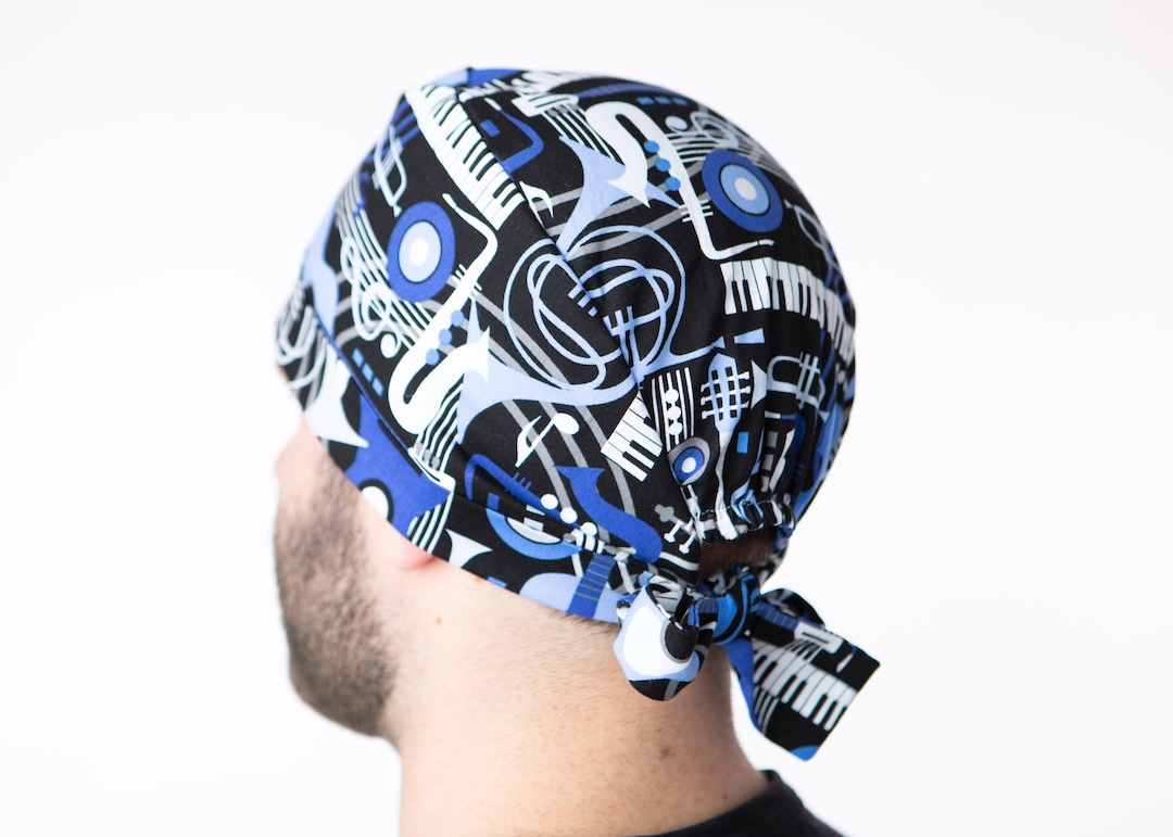 Blues Music Surgical Hat, Unisex Scrub Cap, Scrub Cap for Short Haired ...