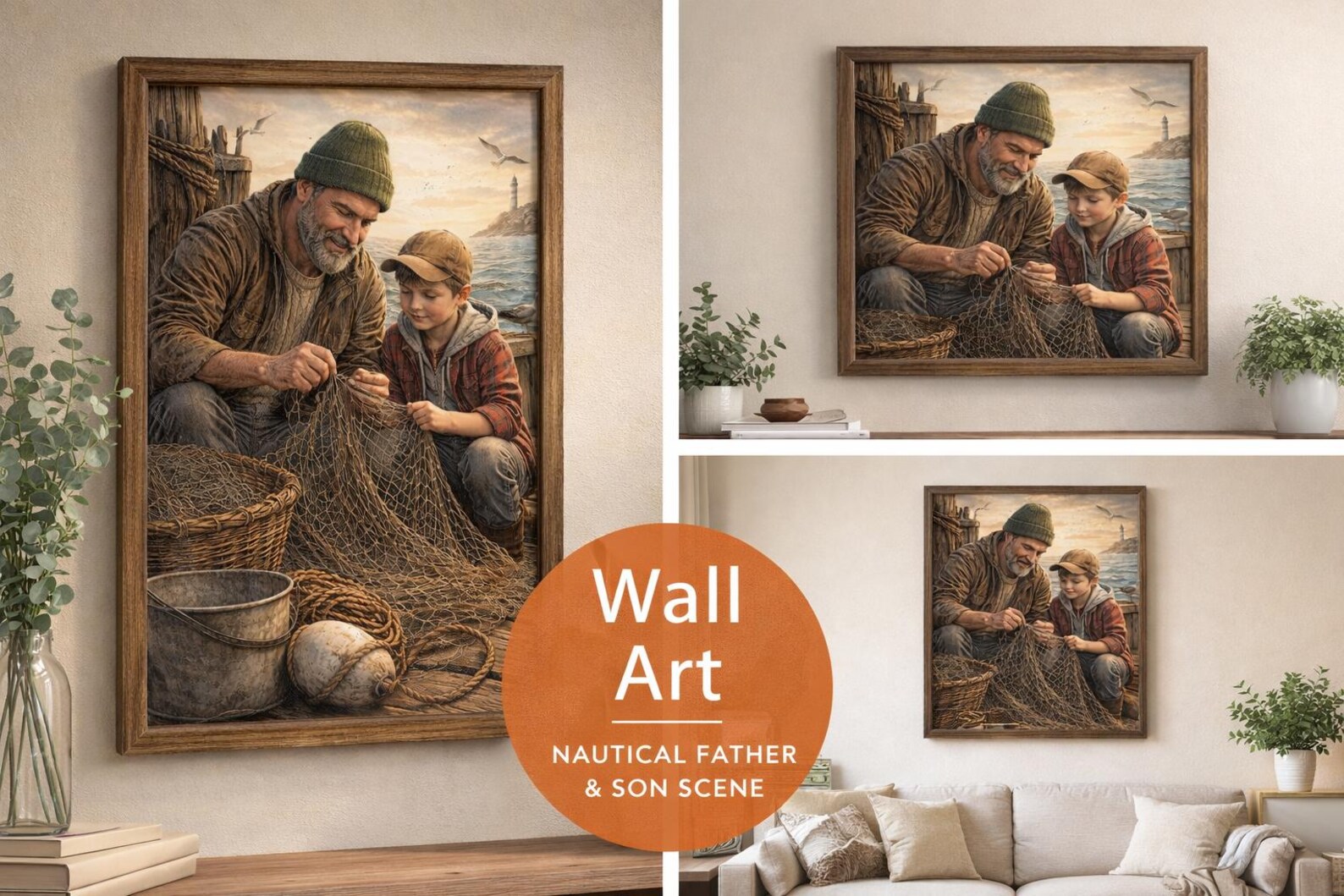 Coastal Fishing Art Print: Father and Son Ocean Wharf Scene - Etsy