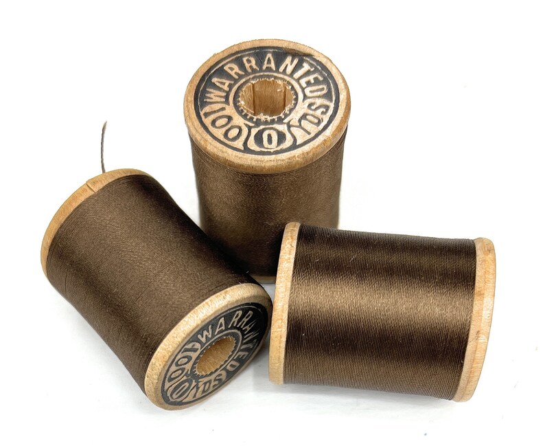 Vintage Fine Silk Thread 3 Spools BROWN Color on Wooden Spools U.S ARMY ...