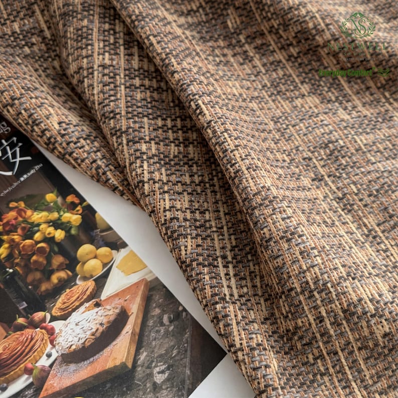Brown Tweed Blackout Curtains - Rustic Woven Fabric, Optional Tassels ...