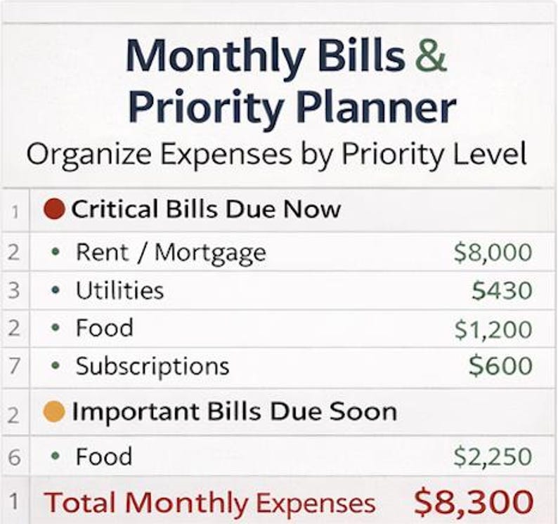30 Day Survival Budget Spreadsheet | Emergency Budget Planner | Bill ...