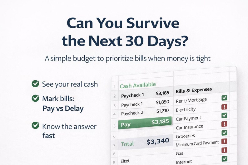 30 Day Survival Budget Spreadsheet | Emergency Budget Planner | Bill ...