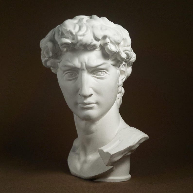 David Bust Statue | Hand Cast Plaster 6” (15 Cm) | David Head Sculpture ...