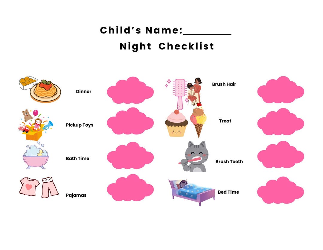 Easy-going Bedtime Routine Checklist for Kids | Printable Night Routine ...