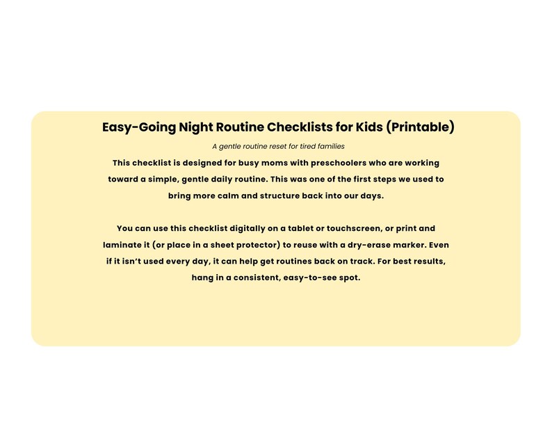 Easy-going Bedtime Routine Checklist for Kids | Printable Night Routine ...