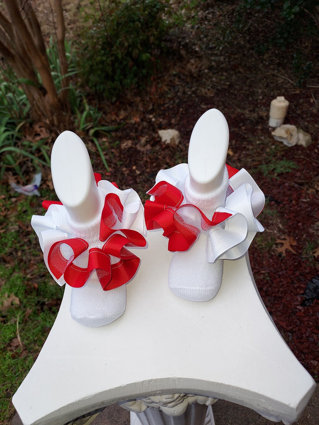 White and Red Ruffle Socks. - Etsy