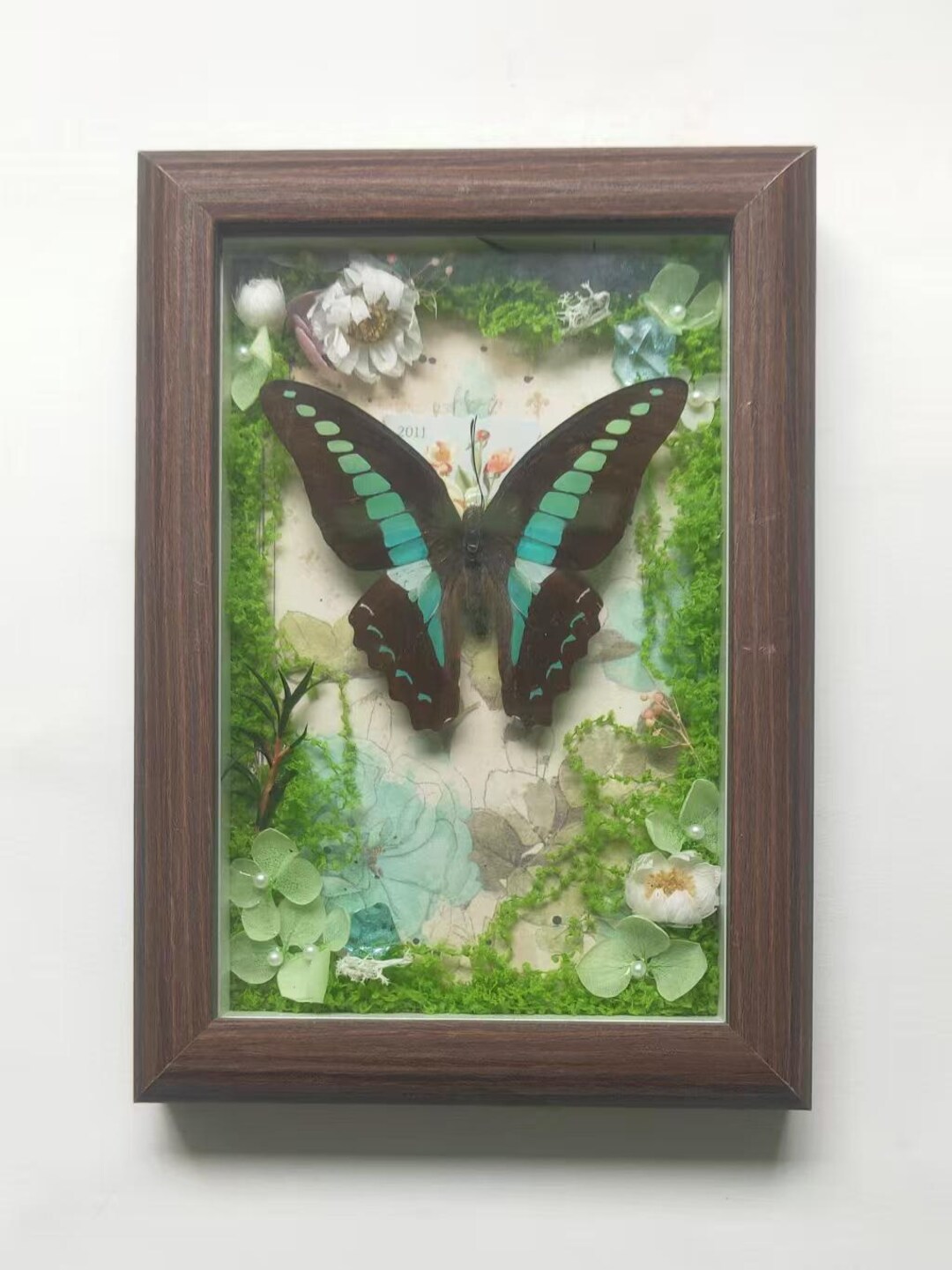 Vintage Style Butterfly Picture Frame, Green Floral Art - Etsy